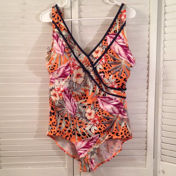 Roamans Swim Roamans 8w Tropical Fauxwrap 1piece Swimsuit Poshmark